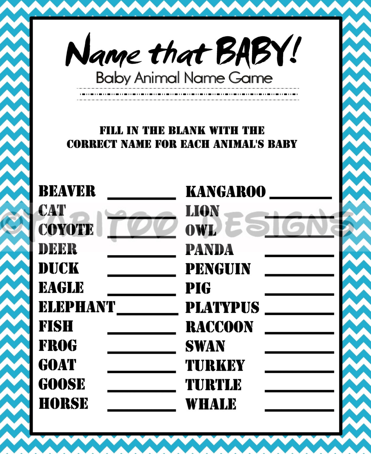 Name that Baby Baby Shower Game PRINTABLE | Etsy