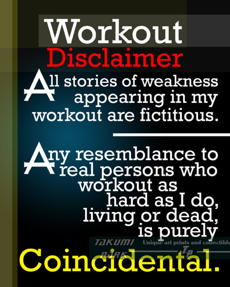 Hard Work Quote, Workout Disclaimer, Quote Art Print, Gym Quotes ...