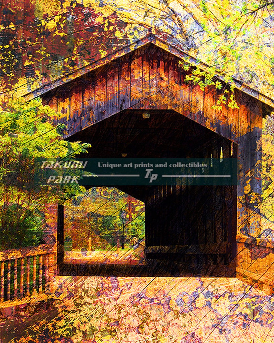 Colorful Covered Bridge Artwork Modern Country Decor - Etsy