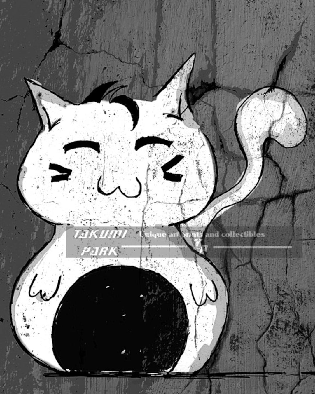 Dilly Kawaii, Anime Cat Art Print, Cat Drawing, Cute Animal Wall Decor ...