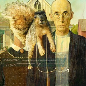 American Gothic Squirrel Photo Bomb Surreal Art, Funny Art Print, Home ...