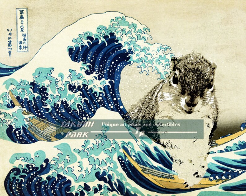 The Great Wave Squirrel Photo Bomb Art Print Pop Art Print - Etsy