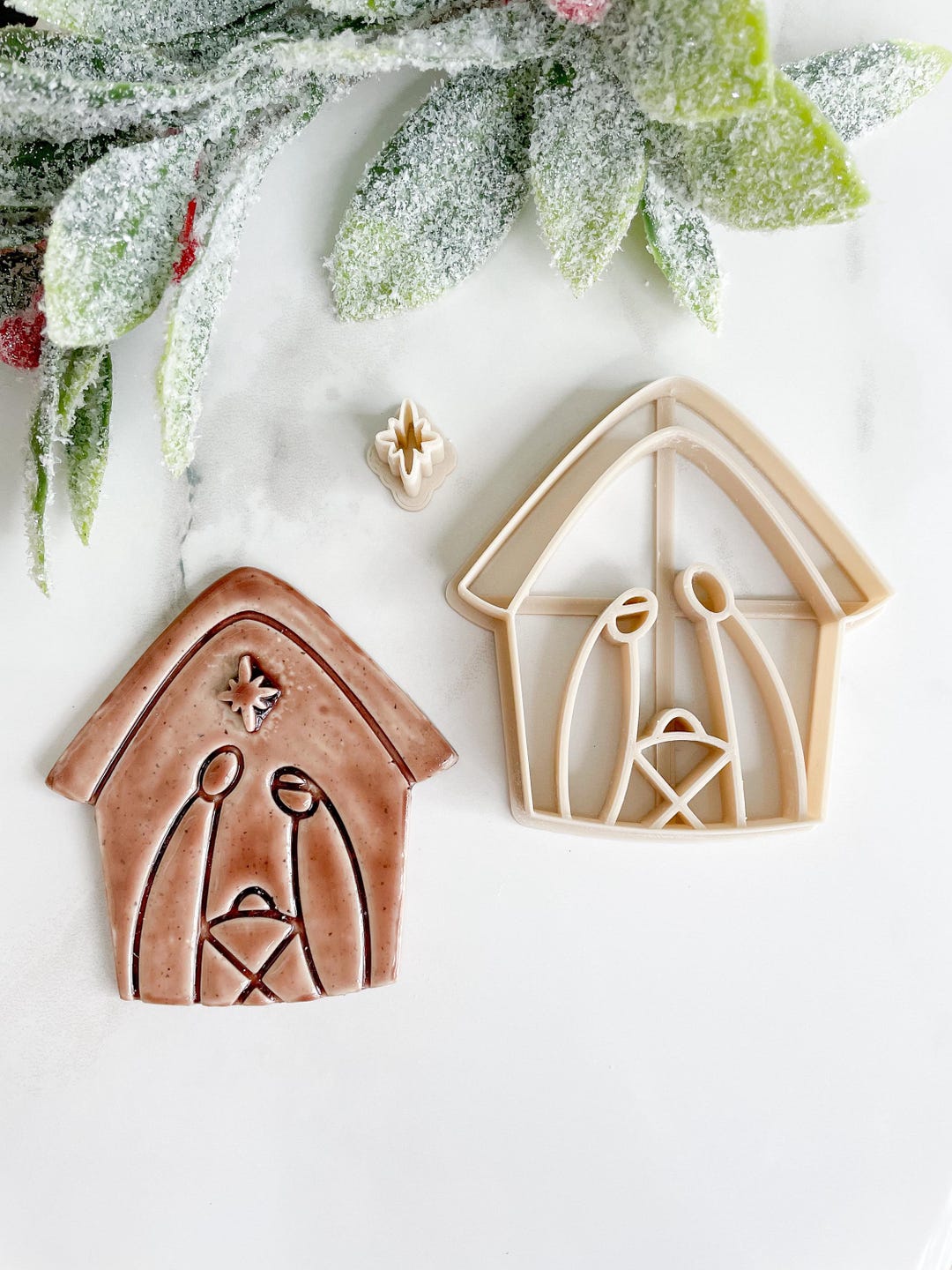 Nativity Clay Cutter Set: Embossed Manger Scene, Star Cutter (food Safe ...