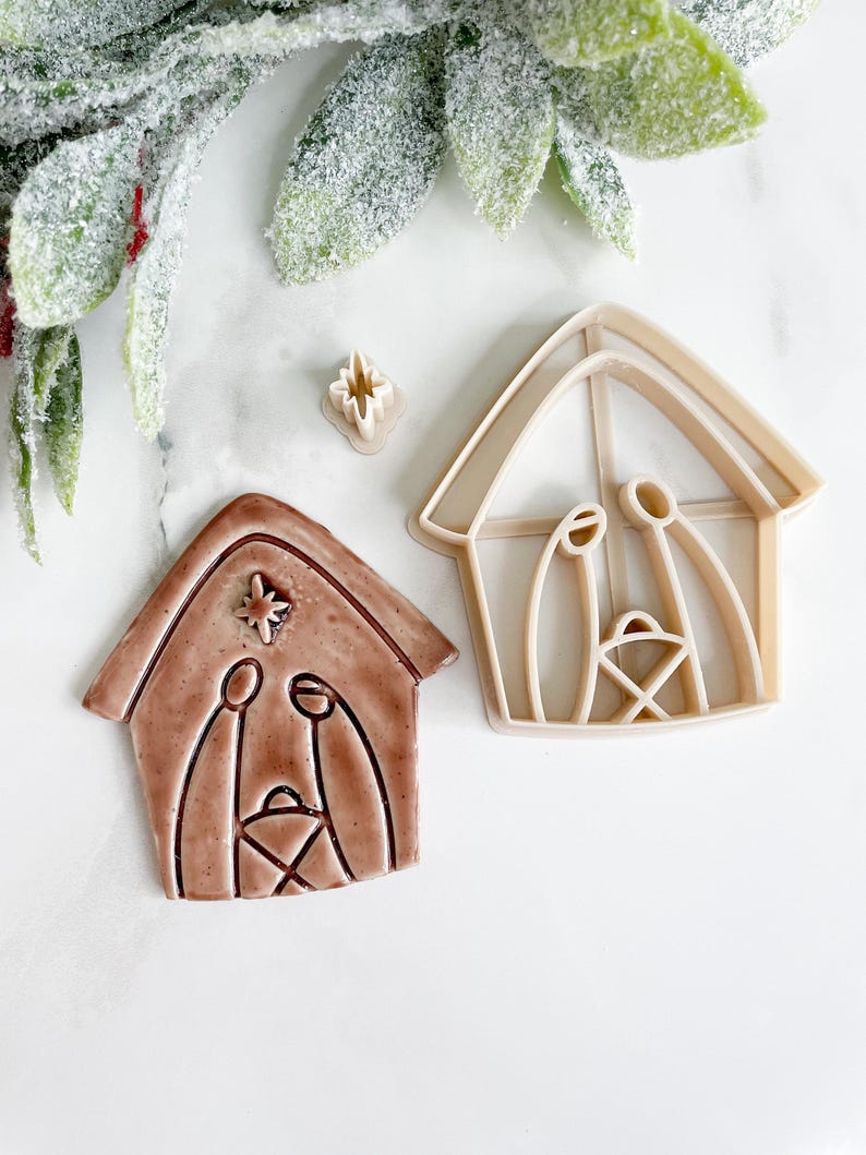 Nativity Clay Cutter Set: Embossed Manger Scene, Star Cutter (food Safe ...