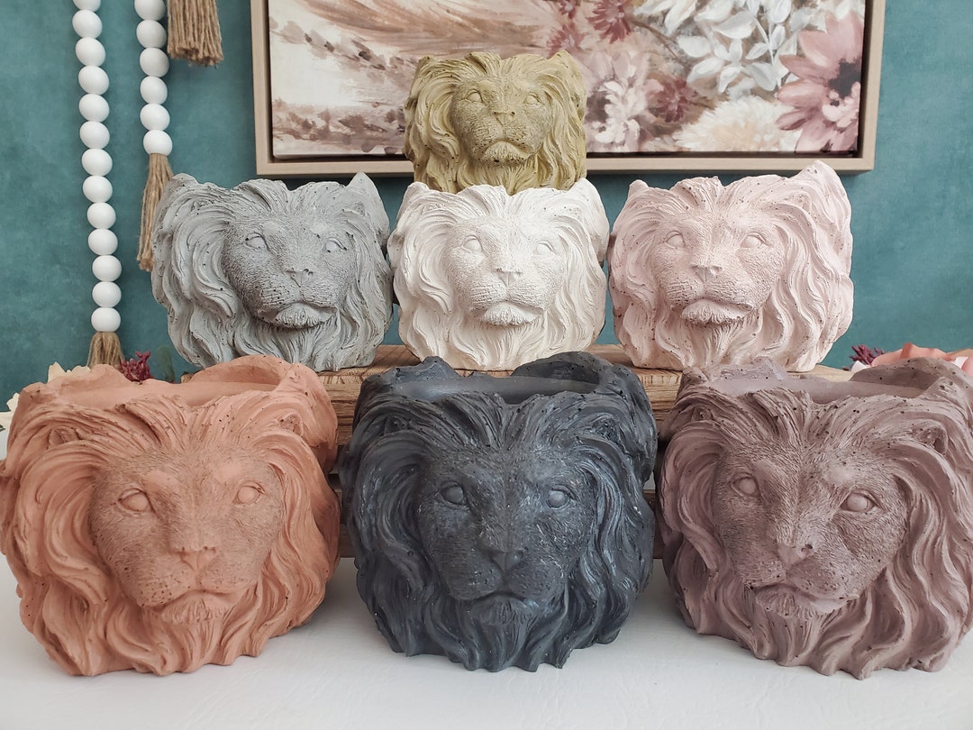Large Lion Concrete Planter Gift With Drainage, Animal Cement Planter ...
