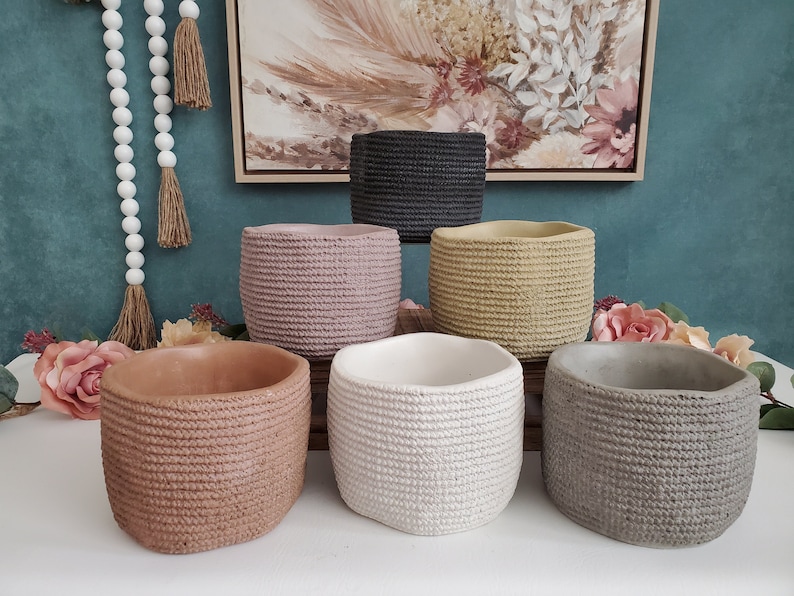 Handmade Concrete Planter: Minimalist Wicker Cement Pot (5 Inch) - Etsy