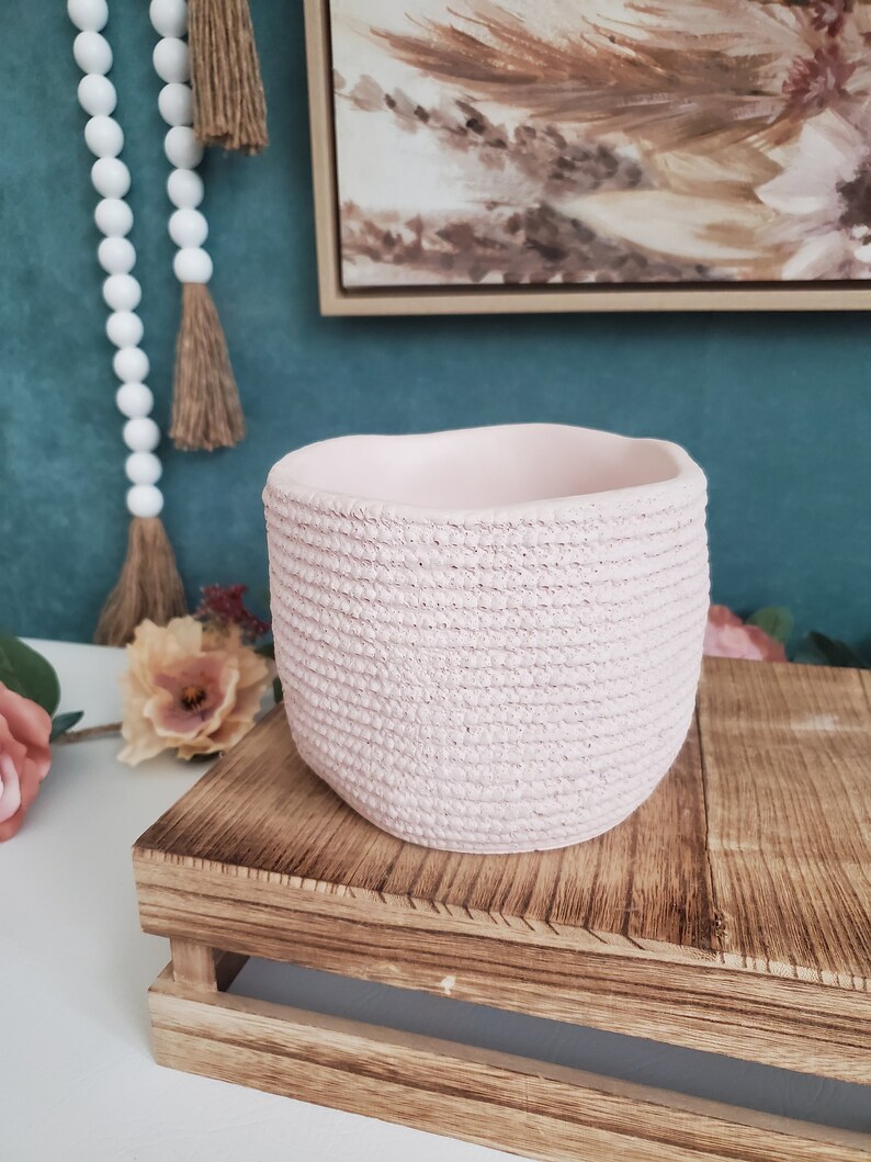 Handmade Concrete Planter: Minimalist Wicker Cement Pot (5 Inch) - Etsy