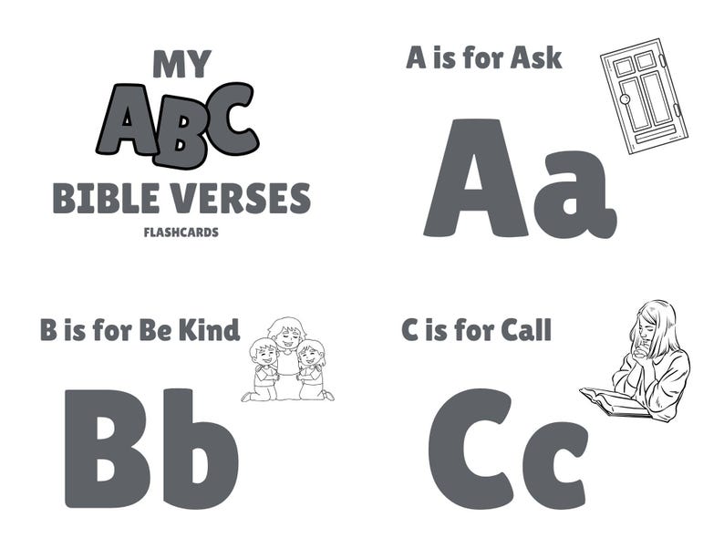 ABC Bible Verse Flashcards: Available in Color, Greyscale and Coloring ...