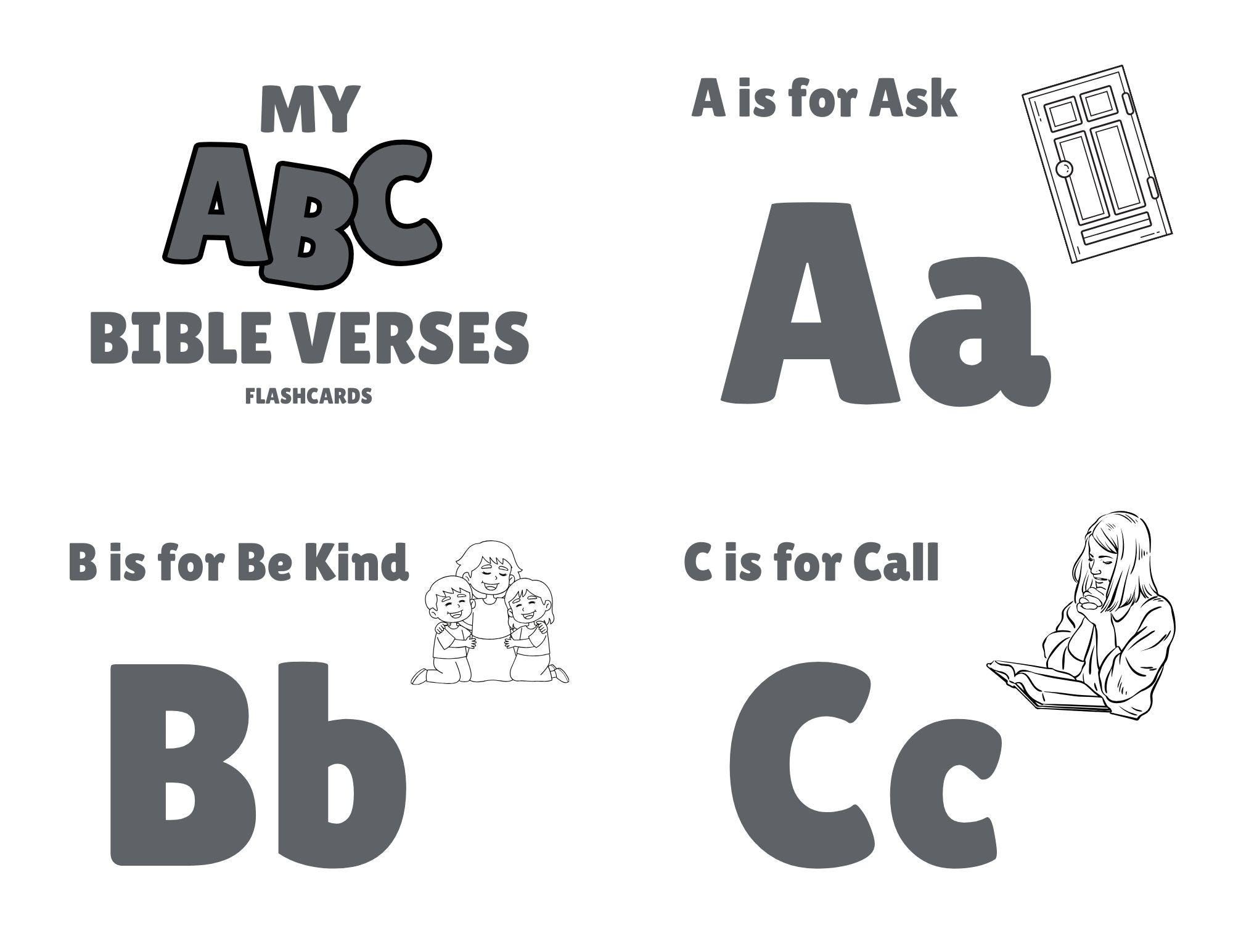 ABC Bible Verse Flashcards: Available in Color, Greyscale and Coloring ...
