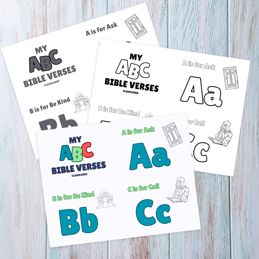 ABC Bible Verse Flashcards: Available in Color, Greyscale and Coloring ...