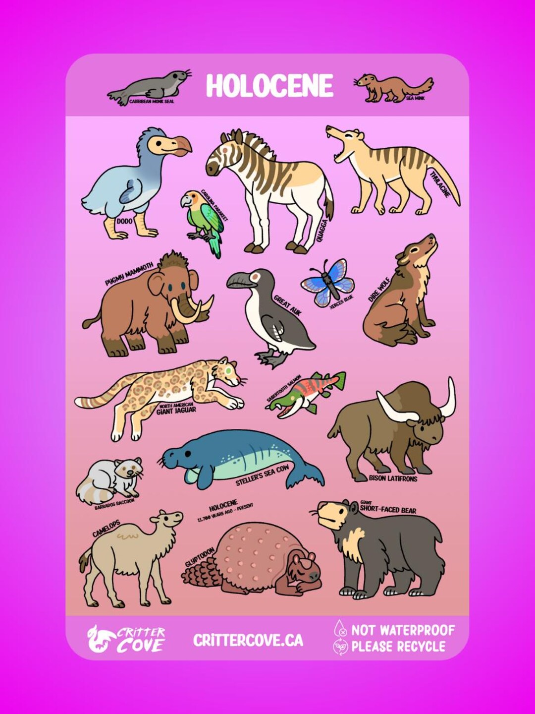 Holocene / Sticker Sheet A5 / Paleontology Dinosaur Extinct Animals ...