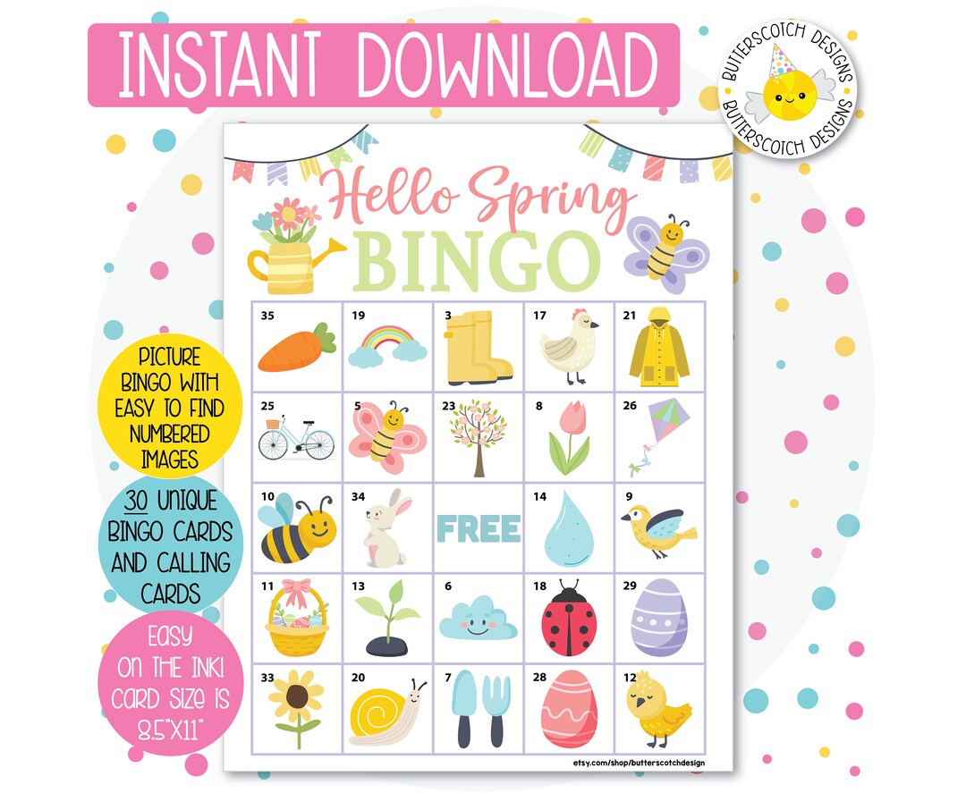 Hello Spring, Springtime Printable Bingo Cards 30 Different Cards ...