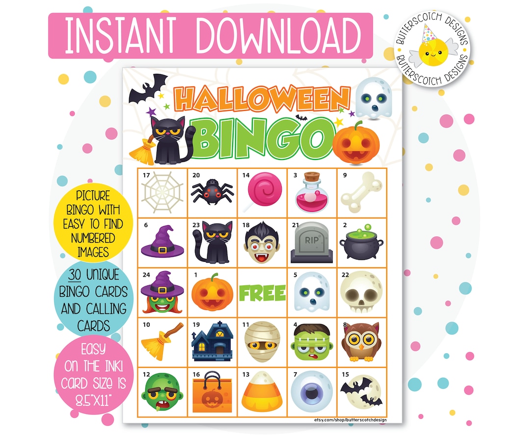 Halloween Printable Bingo Cards (30 Different Cards) - Instant Download ...