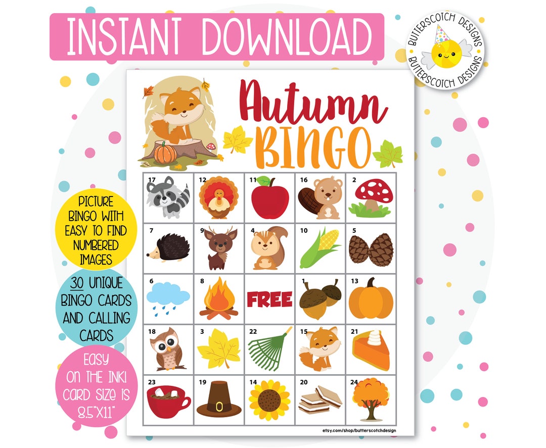 Autumn / Fall Printable Bingo Cards 30 Different Cards Instant Download ...