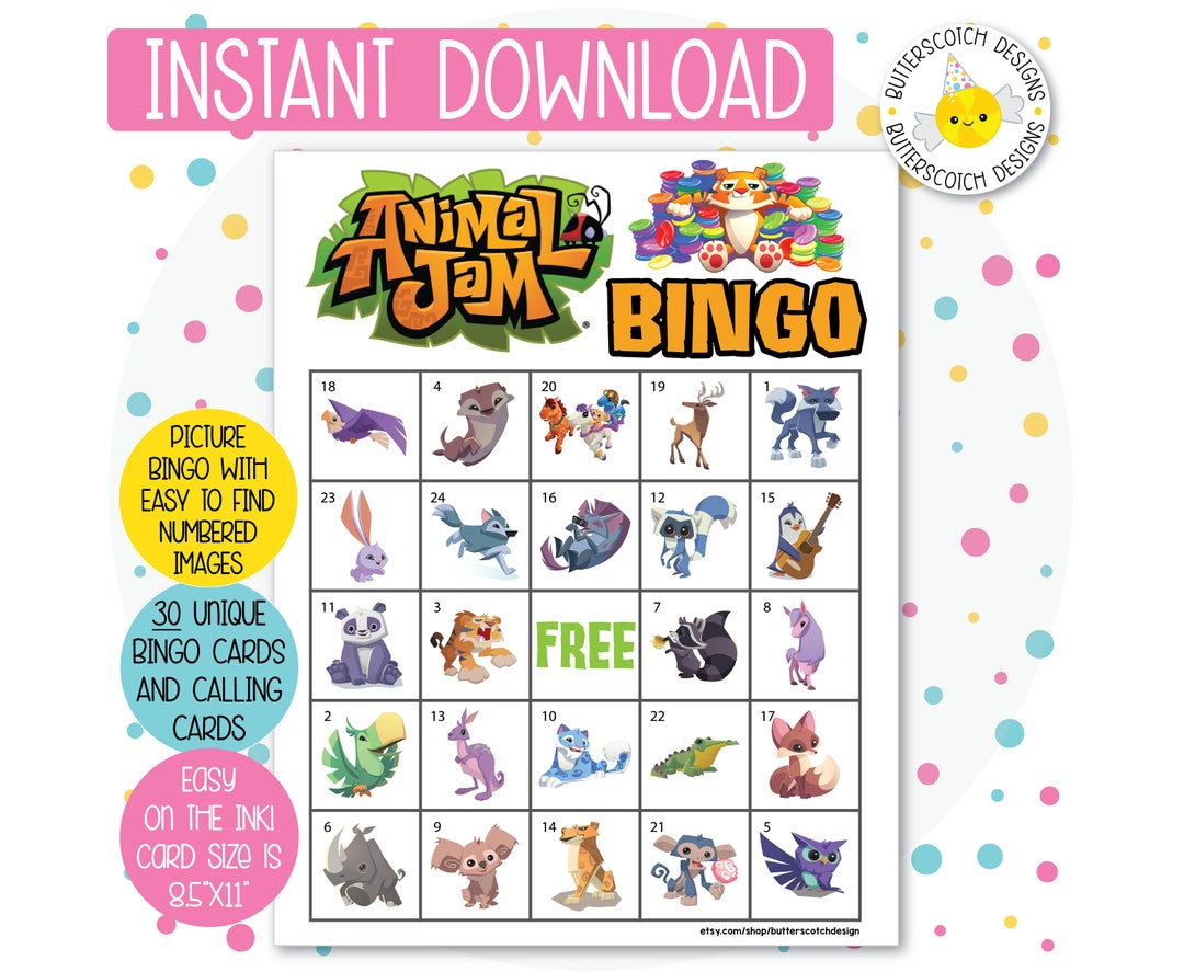 Animal Printable Bingo Cards 30 Different Cards Instant Download - Etsy