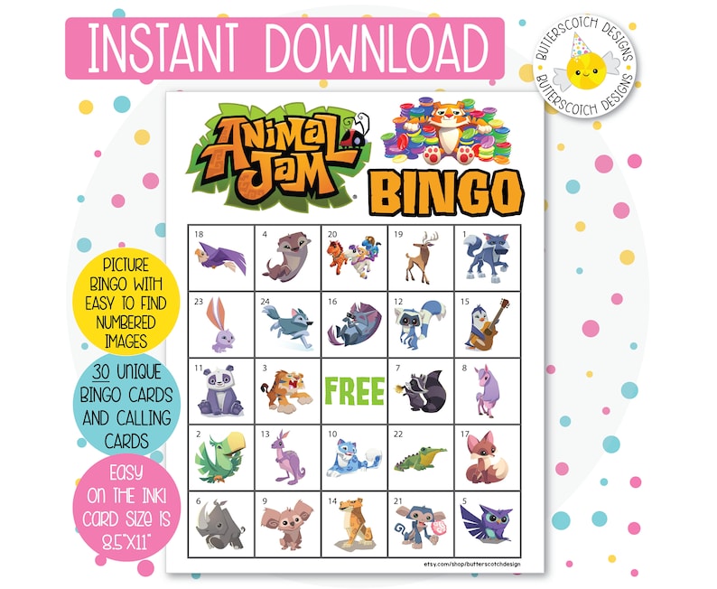 Animal Printable Bingo Cards 30 Different Cards Instant | Etsy