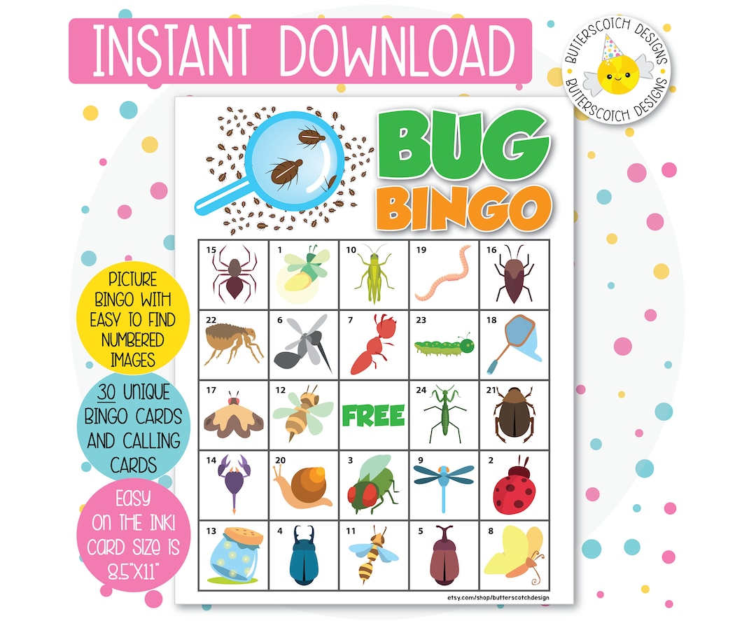 30 Bug / Insect Printable Bingo Cards (30 Different Cards) - Instant ...