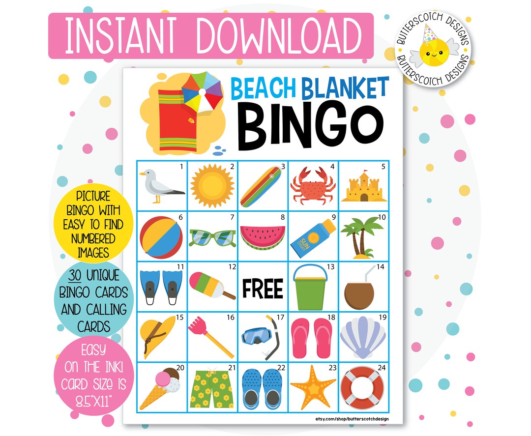 30 Beach / Summer Pool Party Printable Bingo Cards (30 Different Cards ...