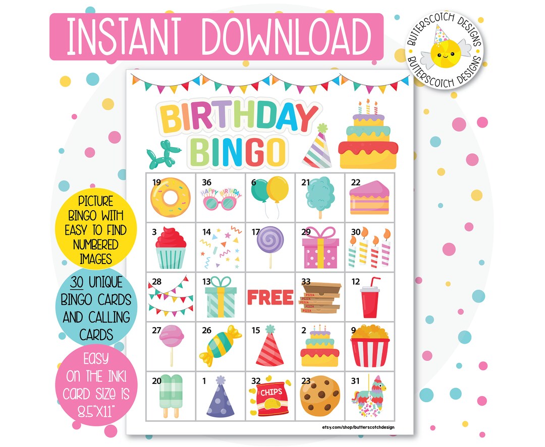 30 Birthday Party Bingo Cards (30 Different Cards) - Instant Download ...