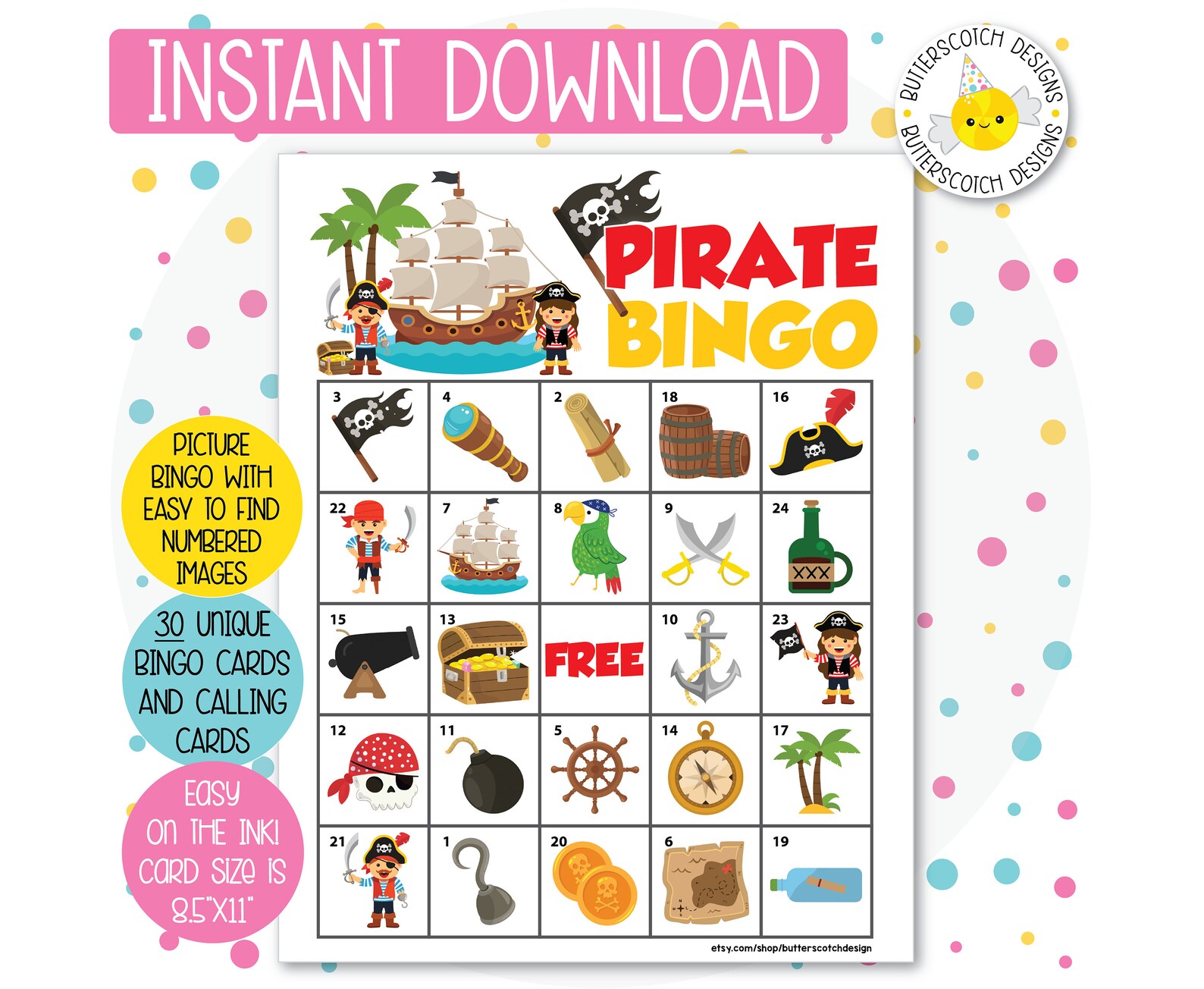 30 Pirate / Pirate Princess Printable Bingo Cards (30 Different Cards ...