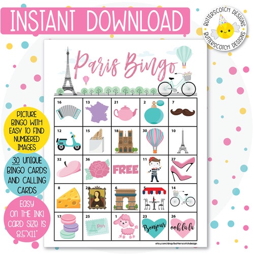 30 I LOVE PARIS 5x5 Bingo Cards Instant Download Pdfs for - Etsy