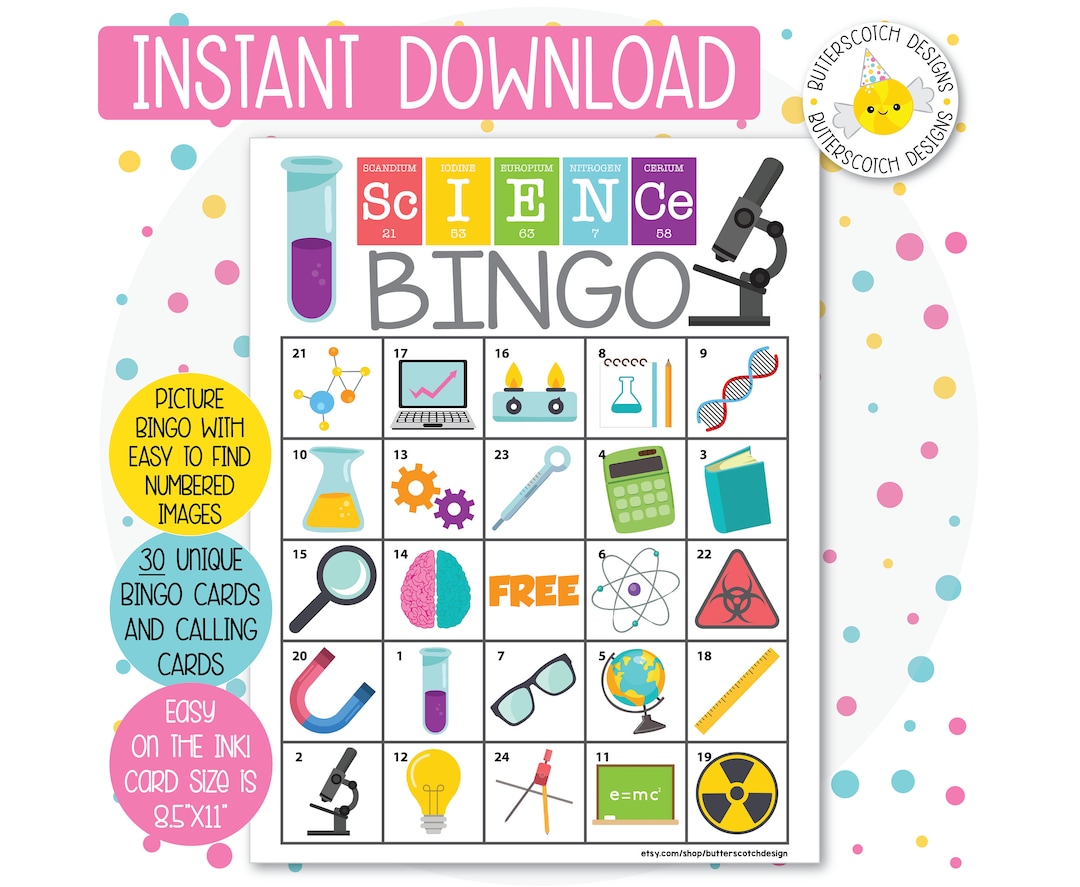 30 Science / Chemistry Printable Bingo Cards (30 Different Cards ...