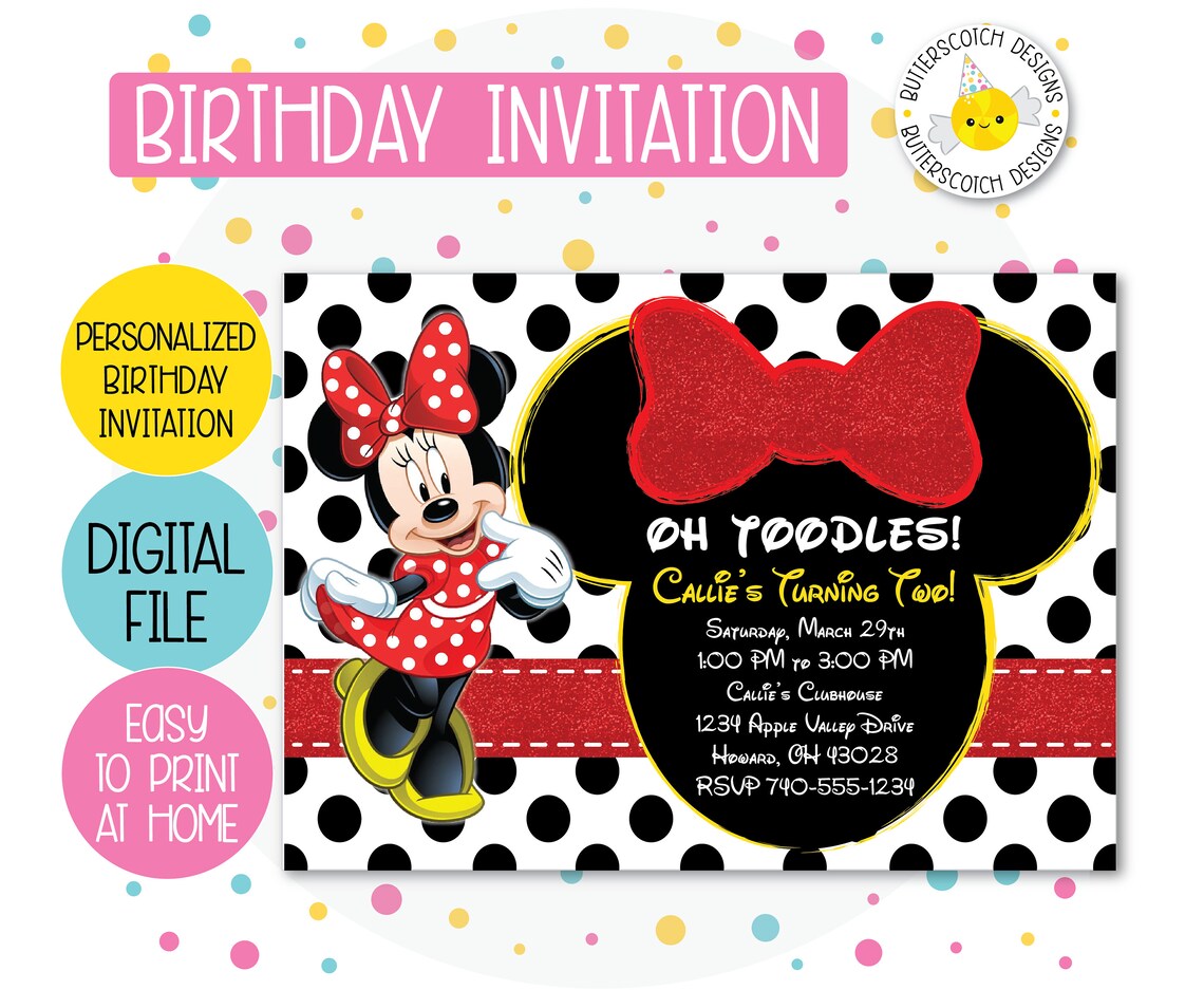 Red Minnie Mouse Birthday Invitation Printable/digital File - Etsy