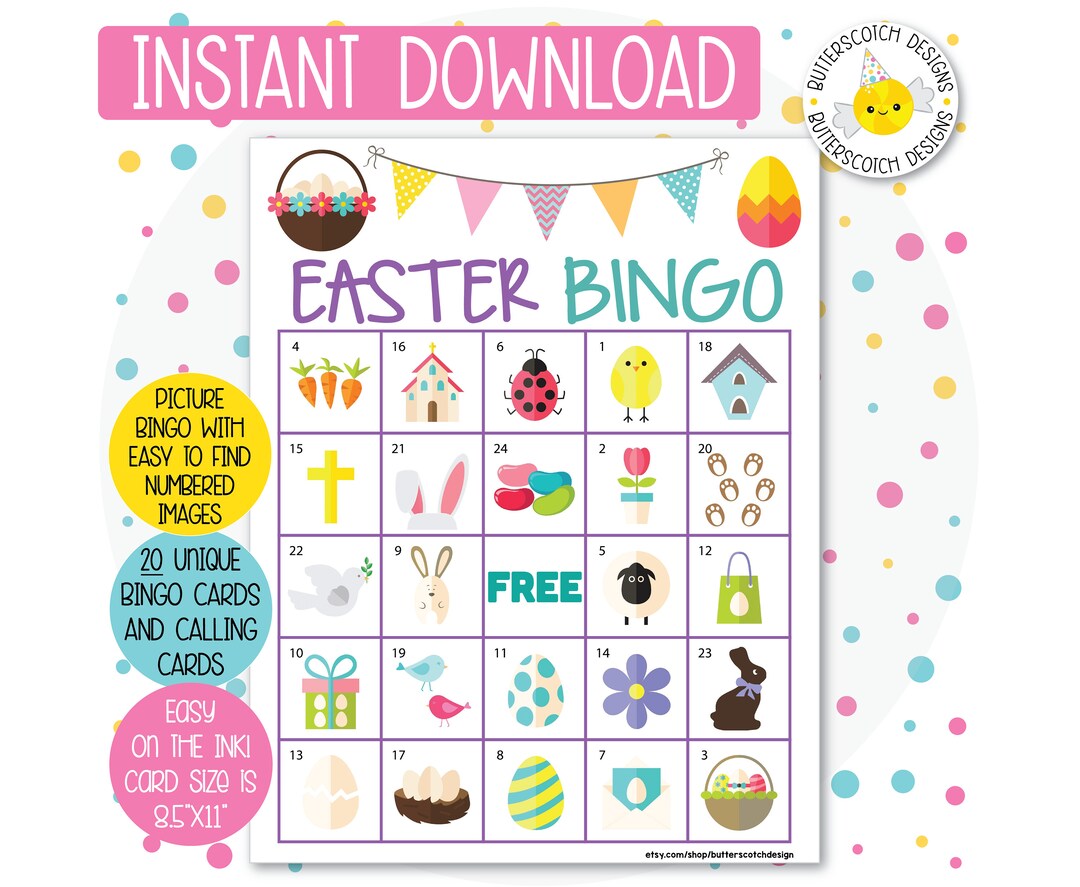 20 Easter Printable Bingo Cards (20 Different Cards) - Instant Download ...