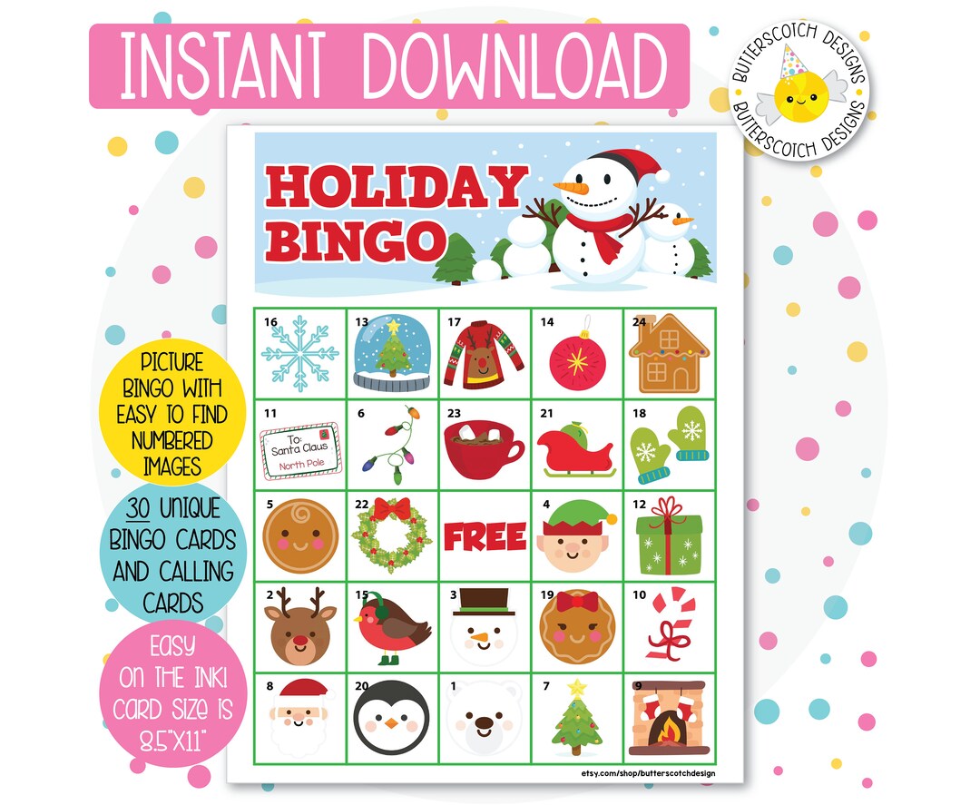 Holiday / Christmas Printable Bingo Cards 30 Different Cards Instant ...
