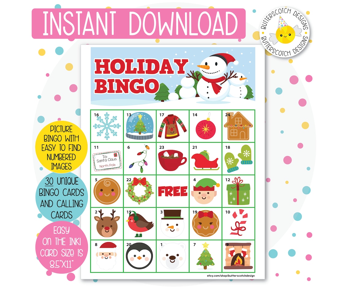 Holiday / Christmas Printable Bingo Cards 30 Different Cards - Etsy