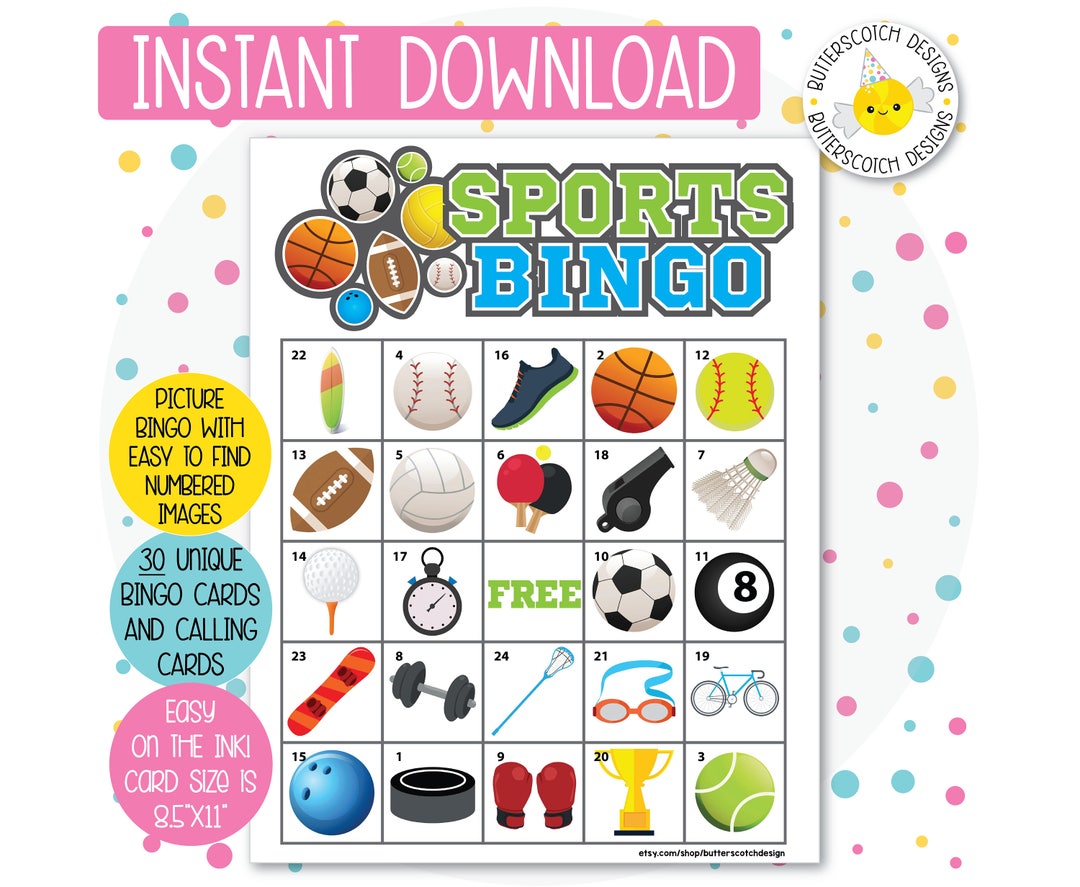Sports Printable Bingo Cards (30 Different Cards) - Instant Download - Etsy