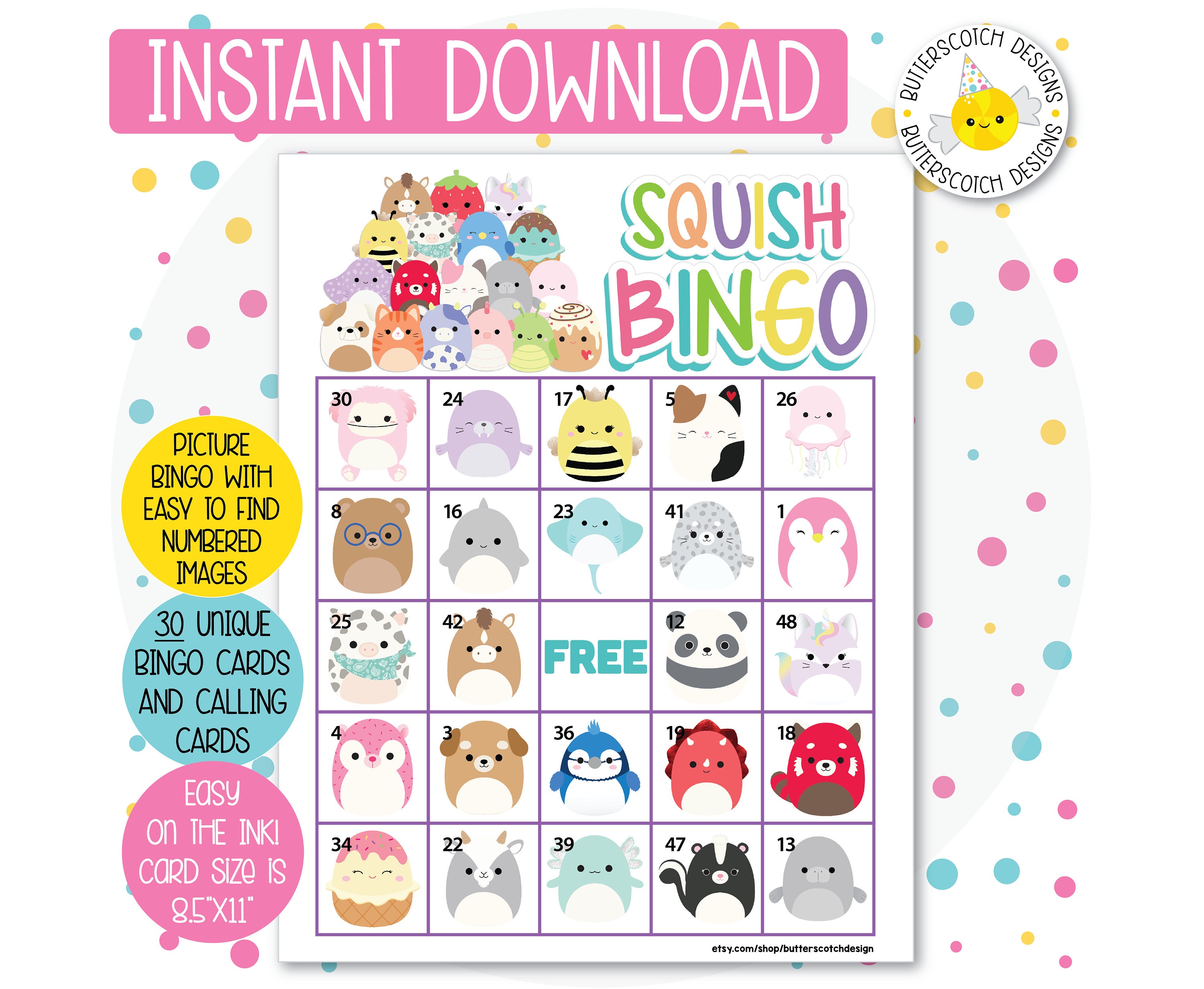Squish Printable Bingo Cards 30 Different Cards Instant - Etsy Australia