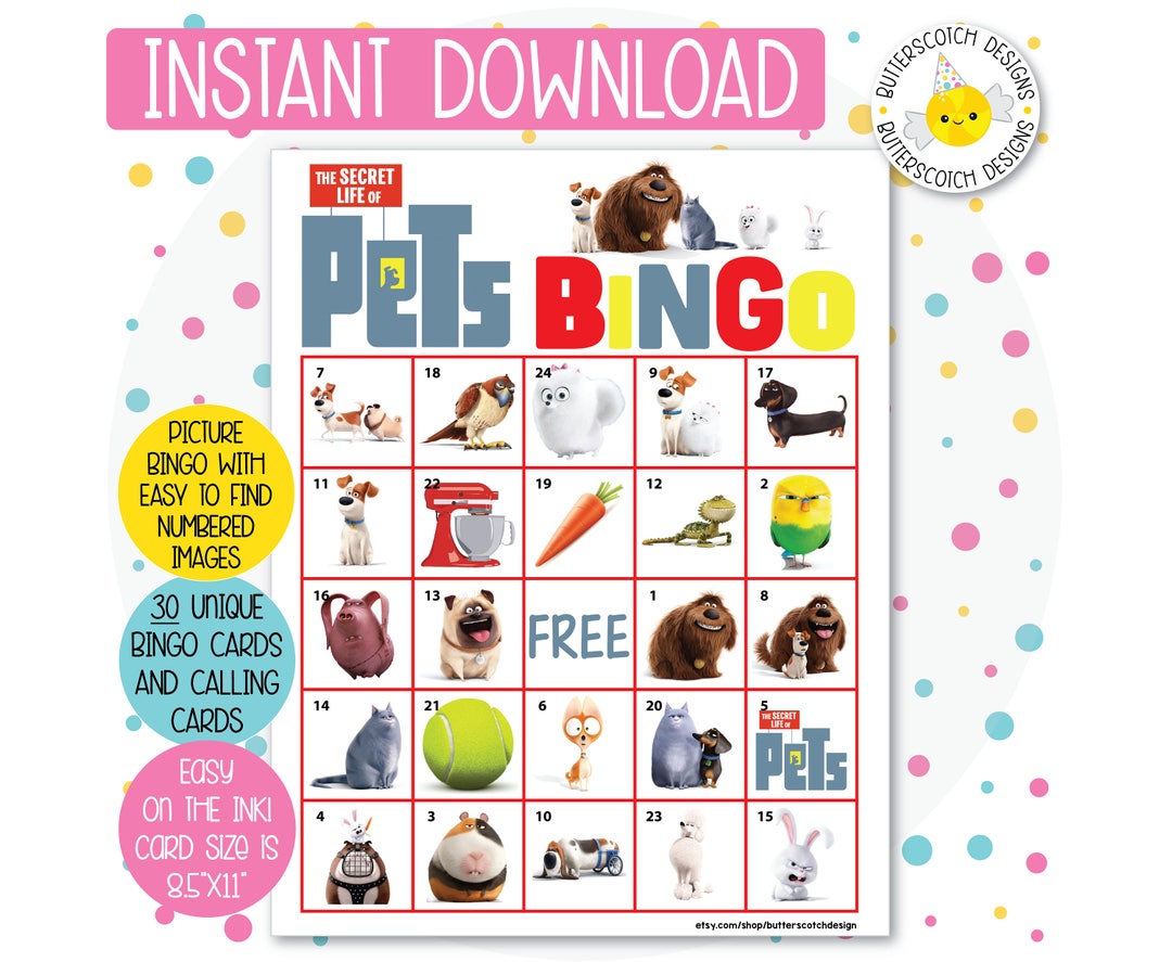 Pets Printable Bingo Cards (30 Different Cards) - Instant Download - Etsy