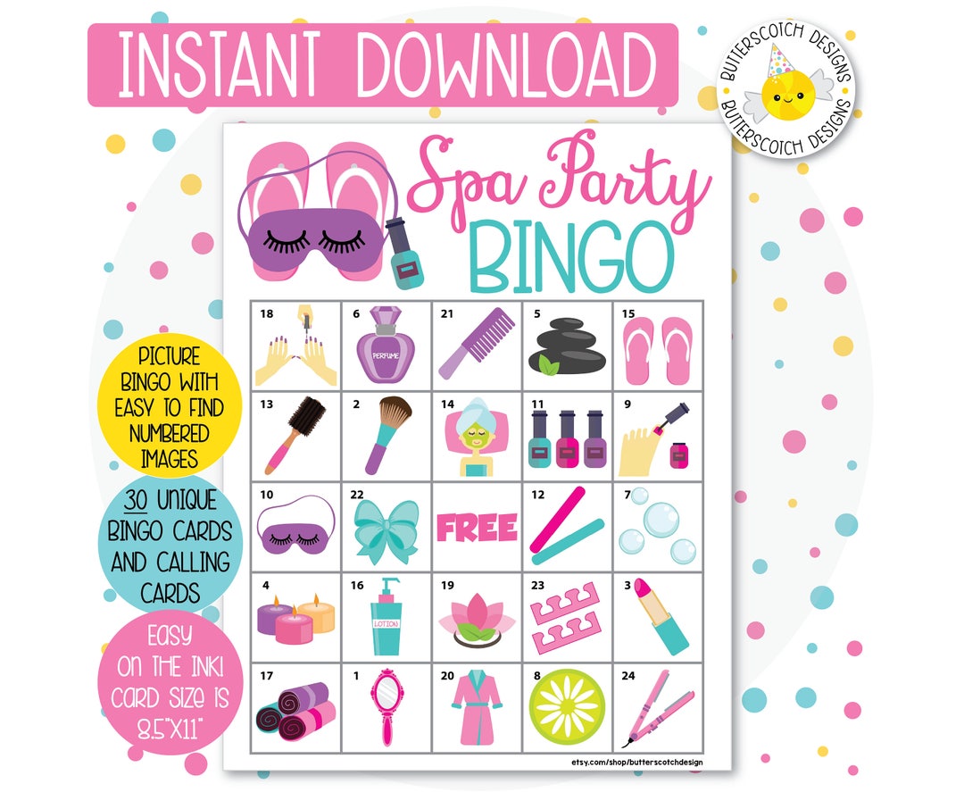 Spa Party Printable Bingo Cards 30 Different Cards Instant Download - Etsy