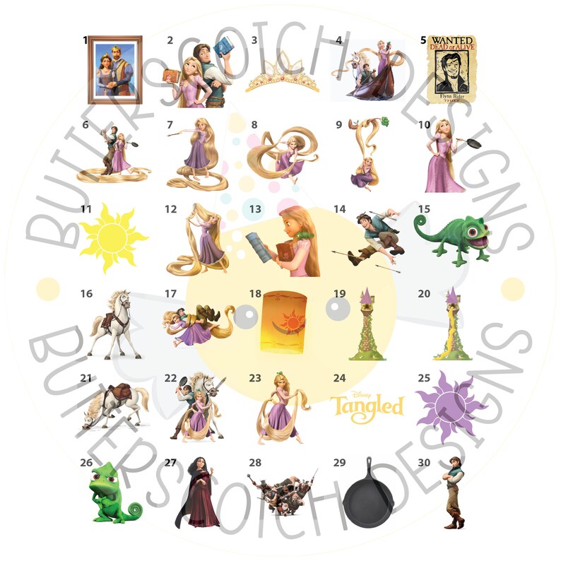 20 Rapunzel Tangled Bingo Cards (20 Different Cards) - Instant Download ...