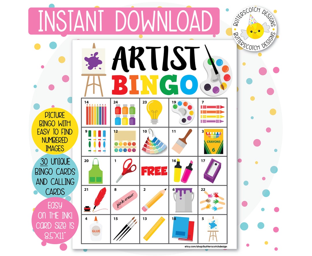 30 Artist / Art Party Printable Bingo Cards (30 Different Cards ...