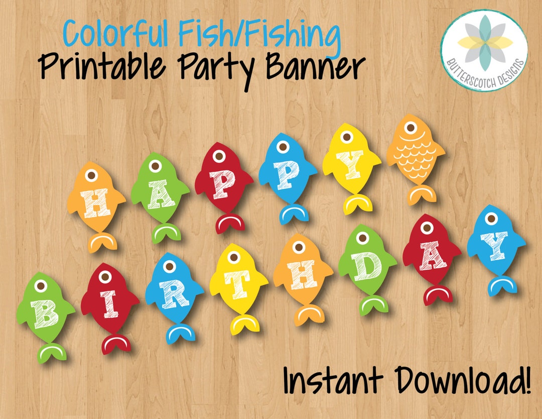 Colorful Fish/fishing Happy Birthday Banner - Instant Download - Etsy