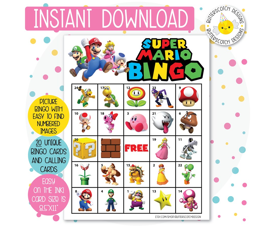 20 Super Printable Bingo Cards (20 Different Cards) - Instant Download ...