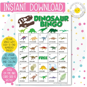 Dinosaur Printable Bingo Cards 30 Different Cards Instant Download - Etsy