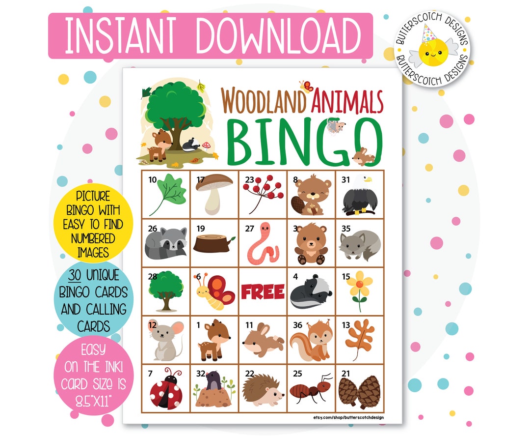 30 Woodland Animals Forest Creatures Printable Bingo Cards (30 ...