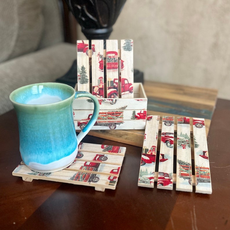 Mini Pallet & Crate Coaster Set Tree Farm Trucks. 4 Coaster - Etsy