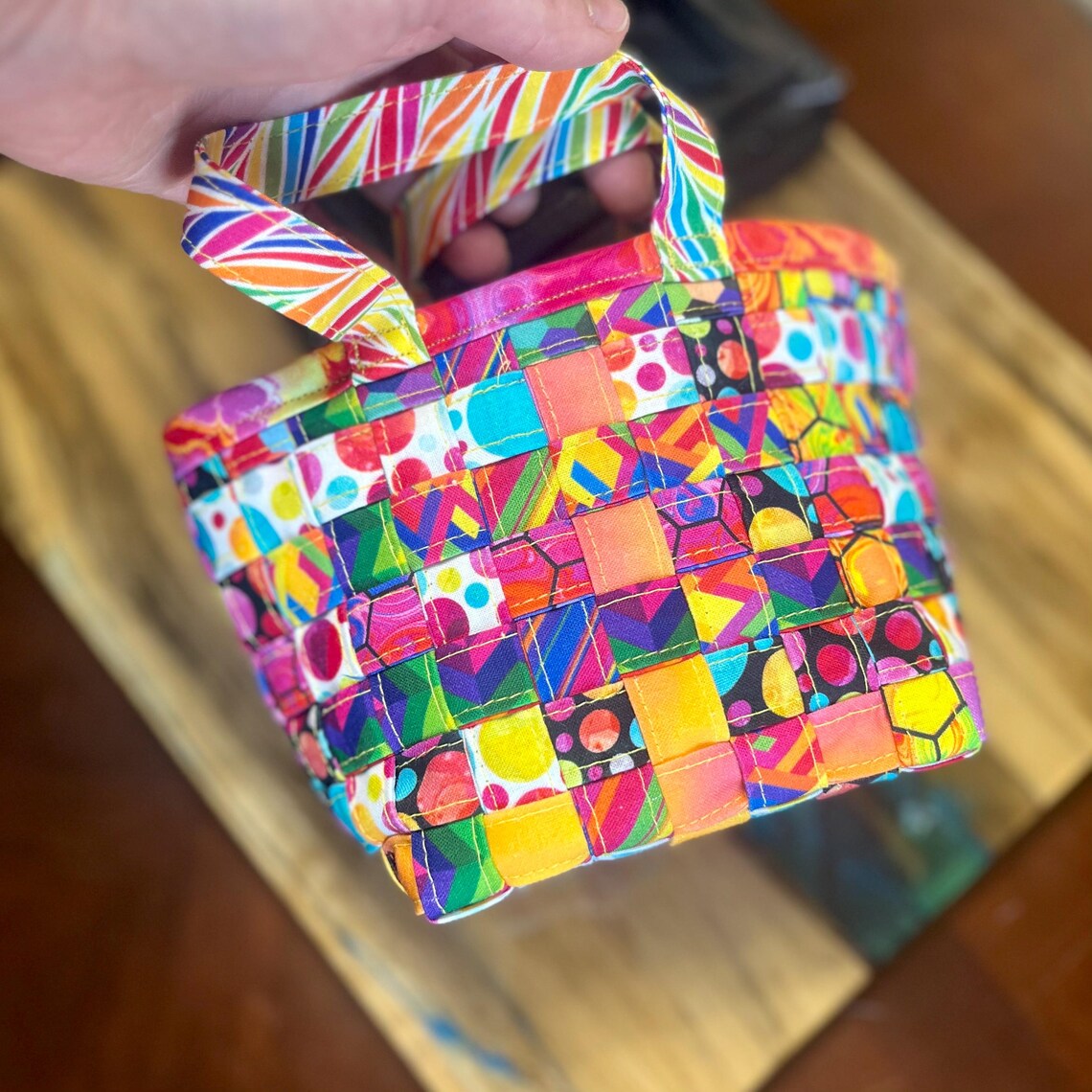 Colorful Neon Print Fabric Basket Weave Mini Tote - Etsy