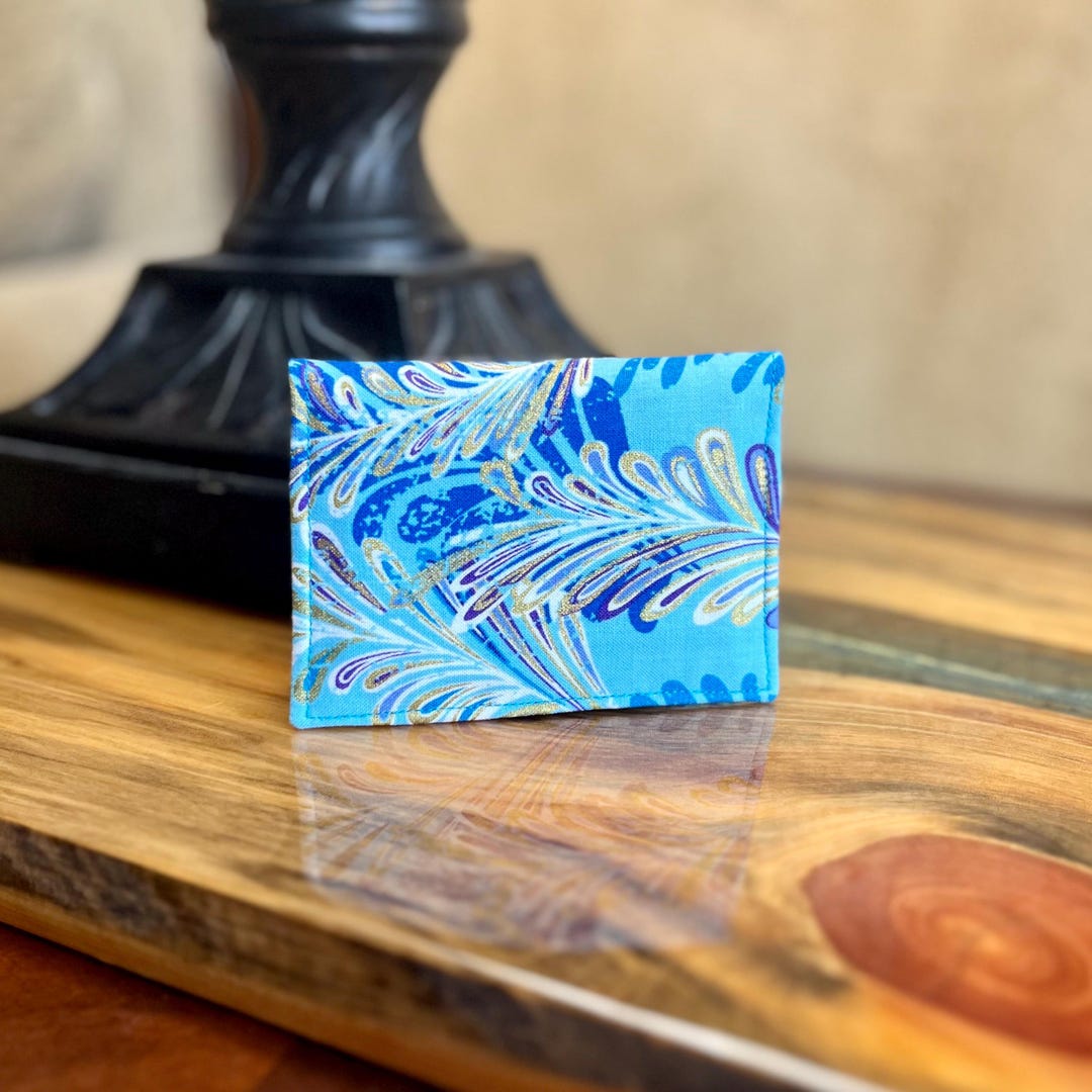 Turquoise Purple Oil Slick Letters Print Mini Card Holder/wallet Fabric ...