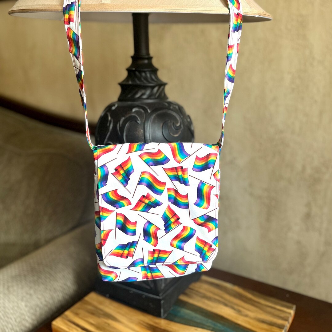 Crossbody Purse. Handmade Rainbow PRIDE Flag and Solid Stripes Print ...
