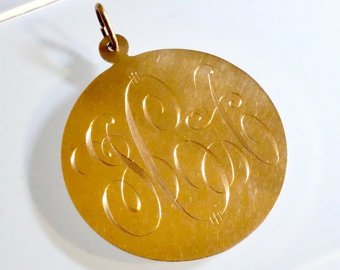 Large Engraved 14k Medallion Disk Pendant, Vintage Gold Medallion - Etsy