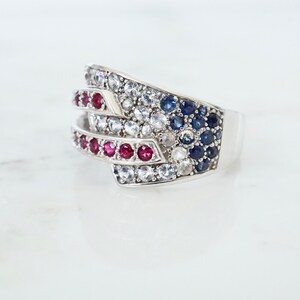Ruby and Sapphire Ring 14k White Gold, Multi Stone Statement Ring, Red ...