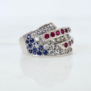 Ruby and Sapphire Ring 14k White Gold, Multi Stone Statement Ring, Red ...