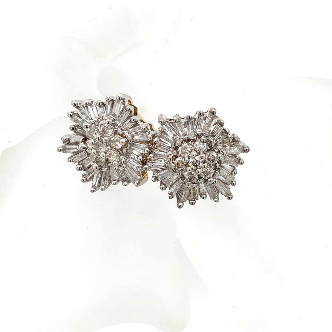 Diamond Snowflake Earrings, Baguette Diamond Cluster Earrings, Diamond ...
