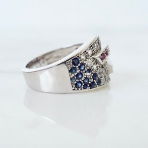 Ruby and Sapphire Ring 14k White Gold, Multi Stone Statement Ring, Red ...