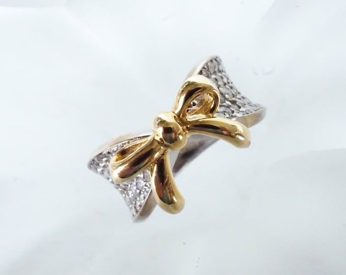 14k Gold Bow Diamond Ring: White Gold Band, Size 4.5 - Etsy India